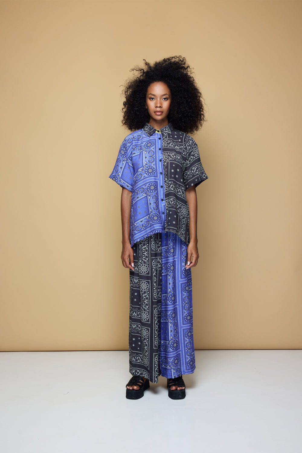 PATCHWORK SALLY ELASTIC DRAWSTRING PANTS - PATCHWORK BANDANA STATE BLU